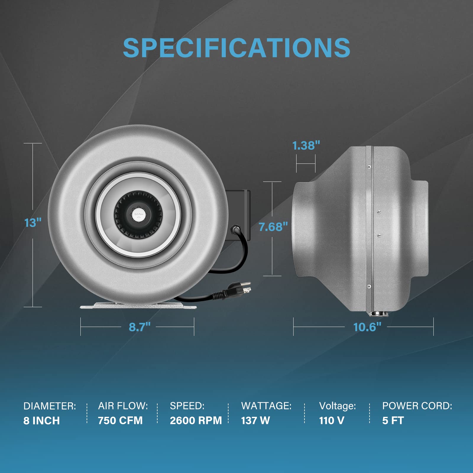 Snapklik.com : iPower Vent Blower 8 Inch 745 CFM Inline Duct ...