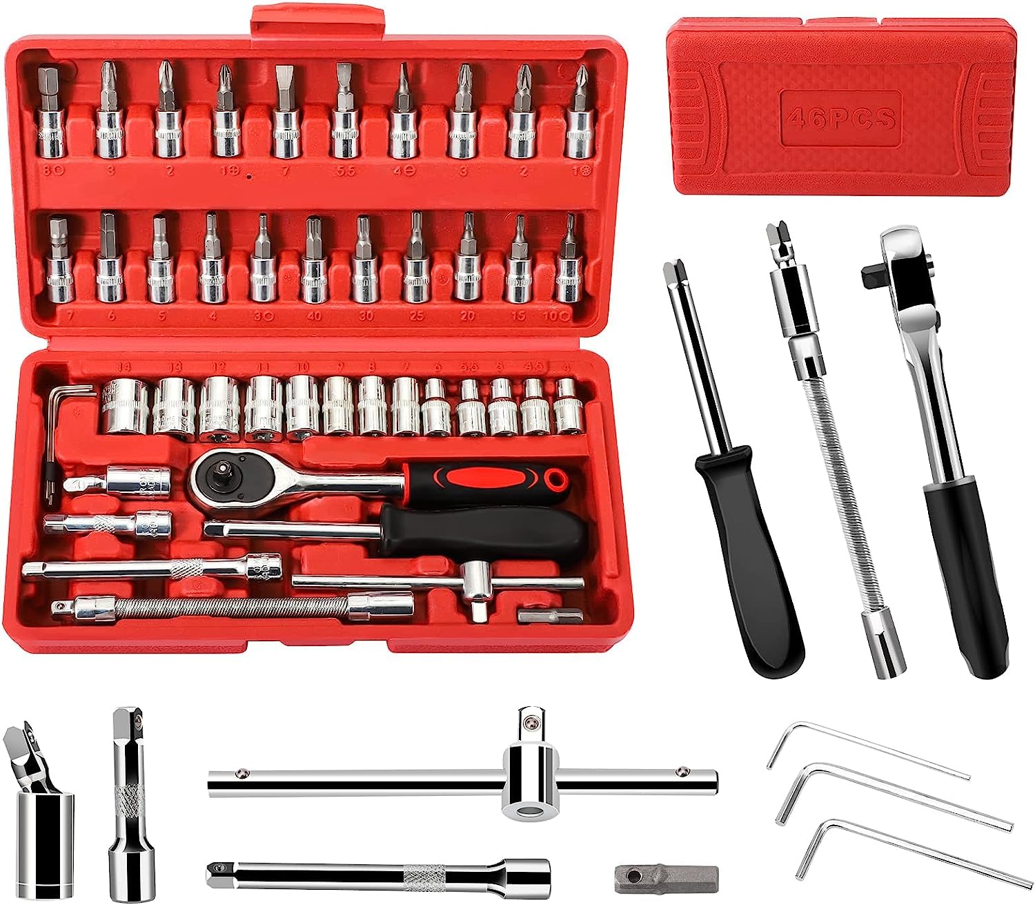 Sument Tool Kit 46 Pieces Drive Socket Set Auto Repair Hand Tool Ratchet Wrench Set, Tools Kit ...