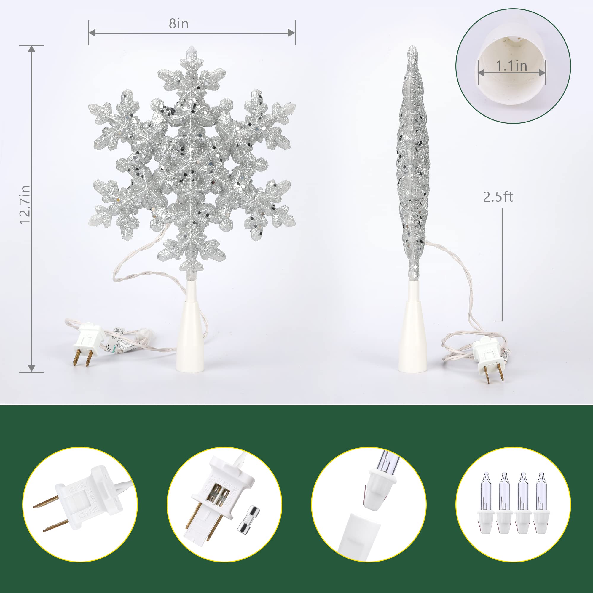 Snapklik.com : Brizled Silver Snowflake Tree Topper, 9" Christmas Tree ...