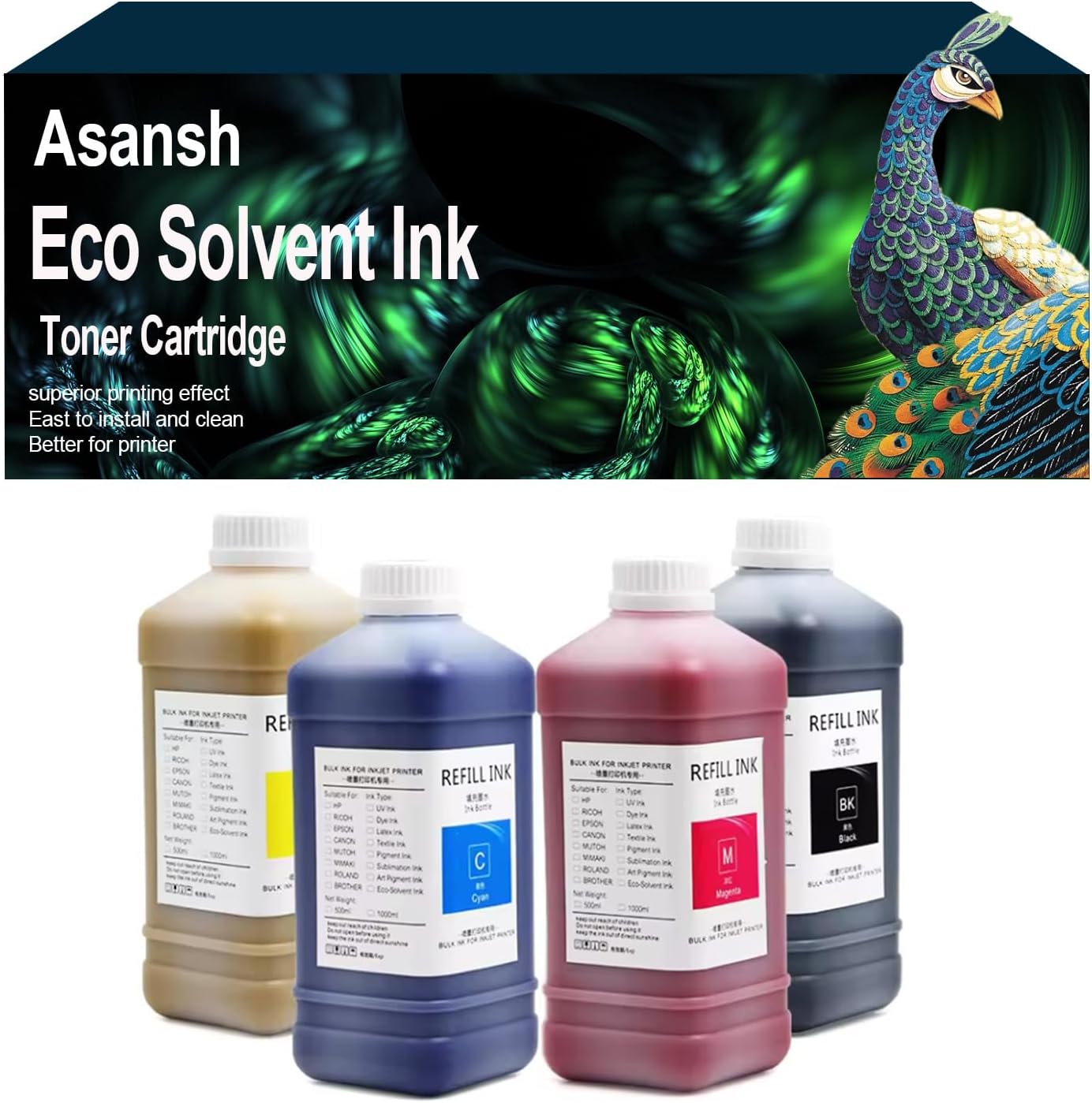Amazon.com: Eco Rush Ink Water Based Solvent Ink 100ml Bottle Set ...