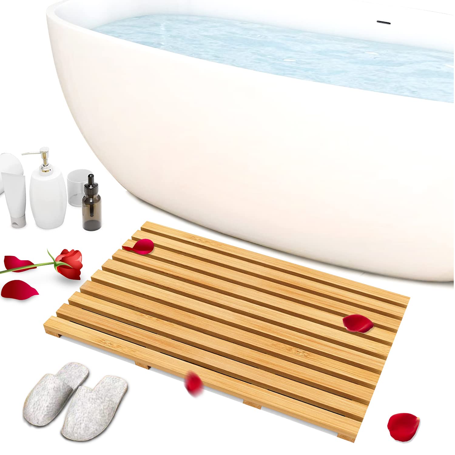 Clevinger Bamboo Bath Mat, Non Slip Shower Mat for Bathroom,Sturdy ...