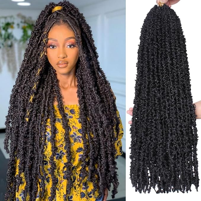 Leeven 36 Inch Butterfly Faux Locs Crochet Hair Long Distressed Faux ...