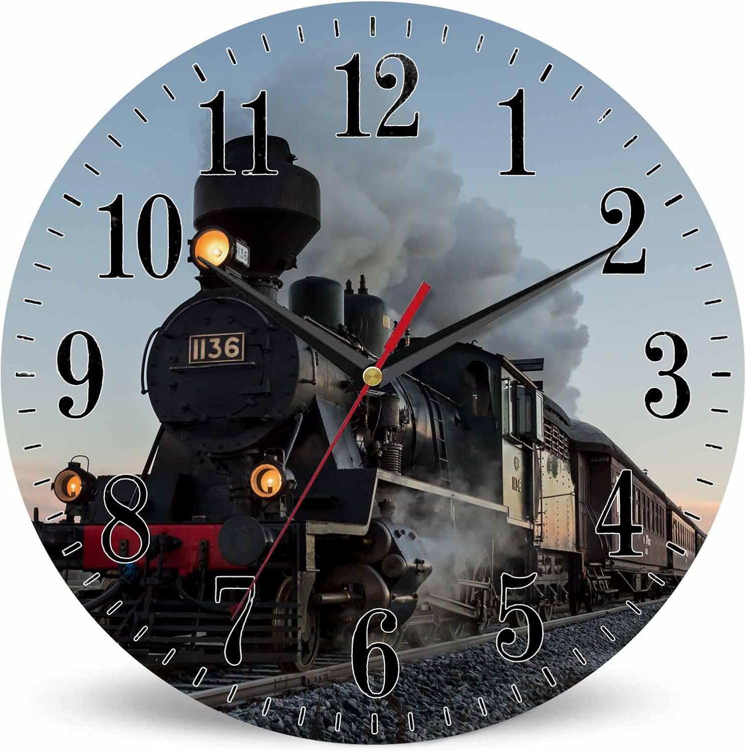 Amazon.com: Mxocom Morning Train Wall Clock Old Steam Train Smoke ...