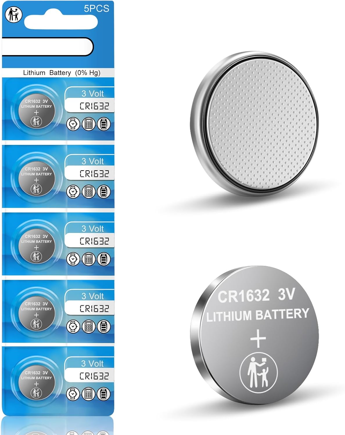 Amazon.com: volkate CR1632 Lithium Battery 3V, 5 Count Pack CR 1632 3 ...