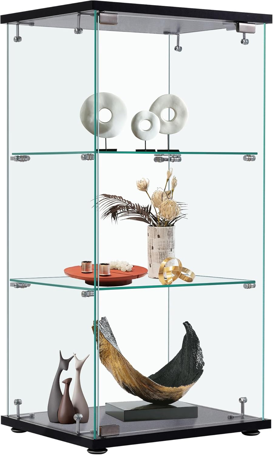 Amazon.co.jp: 【3段-高さ86cm】OSJ コレクションケース ガラスディスプレイキャビネット フィギュアケース ブラック キャビネット 強化ガラス 全面ガラス クリア 組立商品 ...