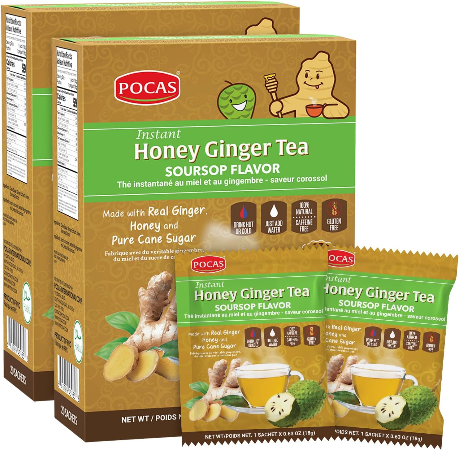 Amazon.com : Pocas Honey Ginger Tea - Instant Tea Powder Packets with ...