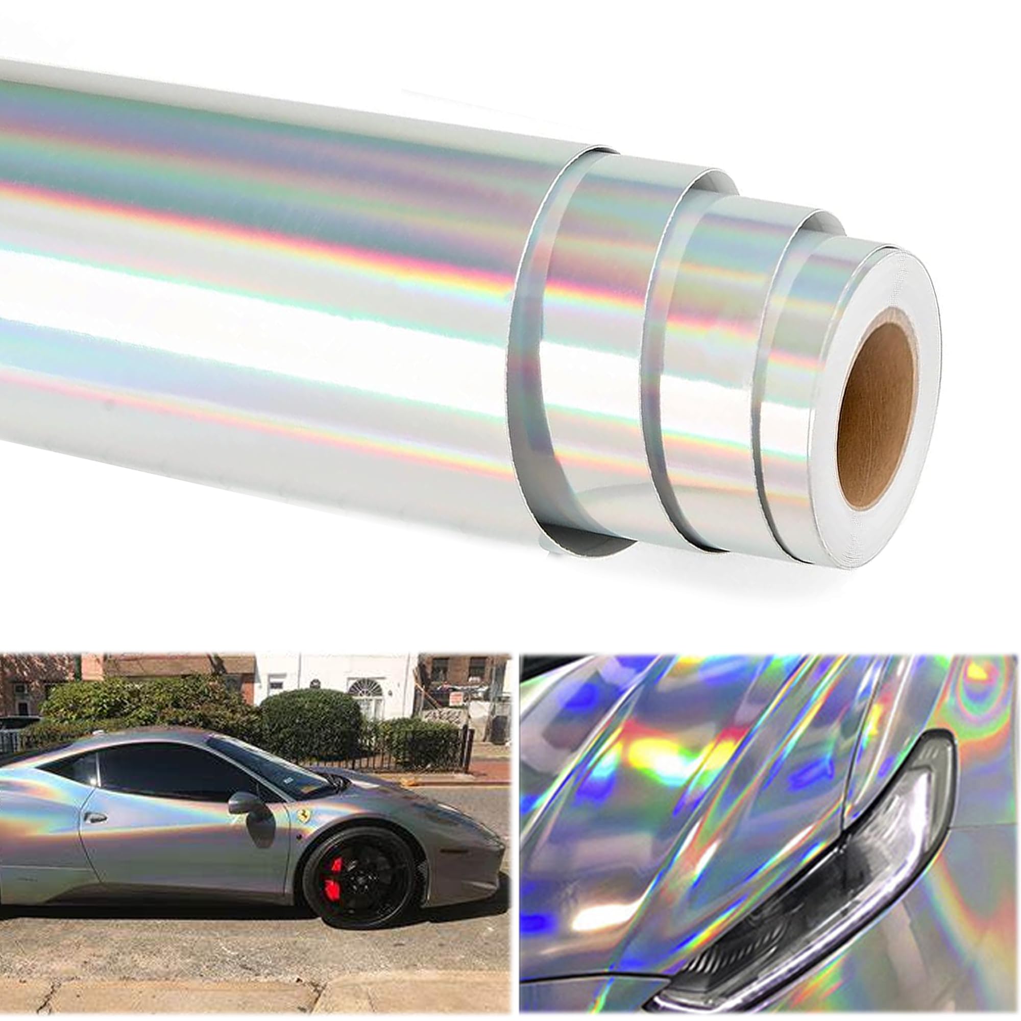 Snapklik.com : Holographic Laser Silver Vinyl Wrap, Chrome Metallic Car ...