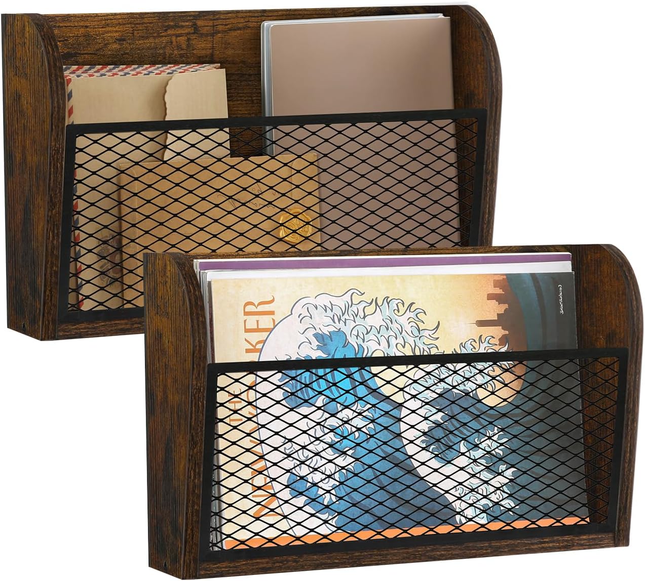 Amazon.com : 3 Pieces Wall File Holder Wood Hanging File Organizer Mail ...