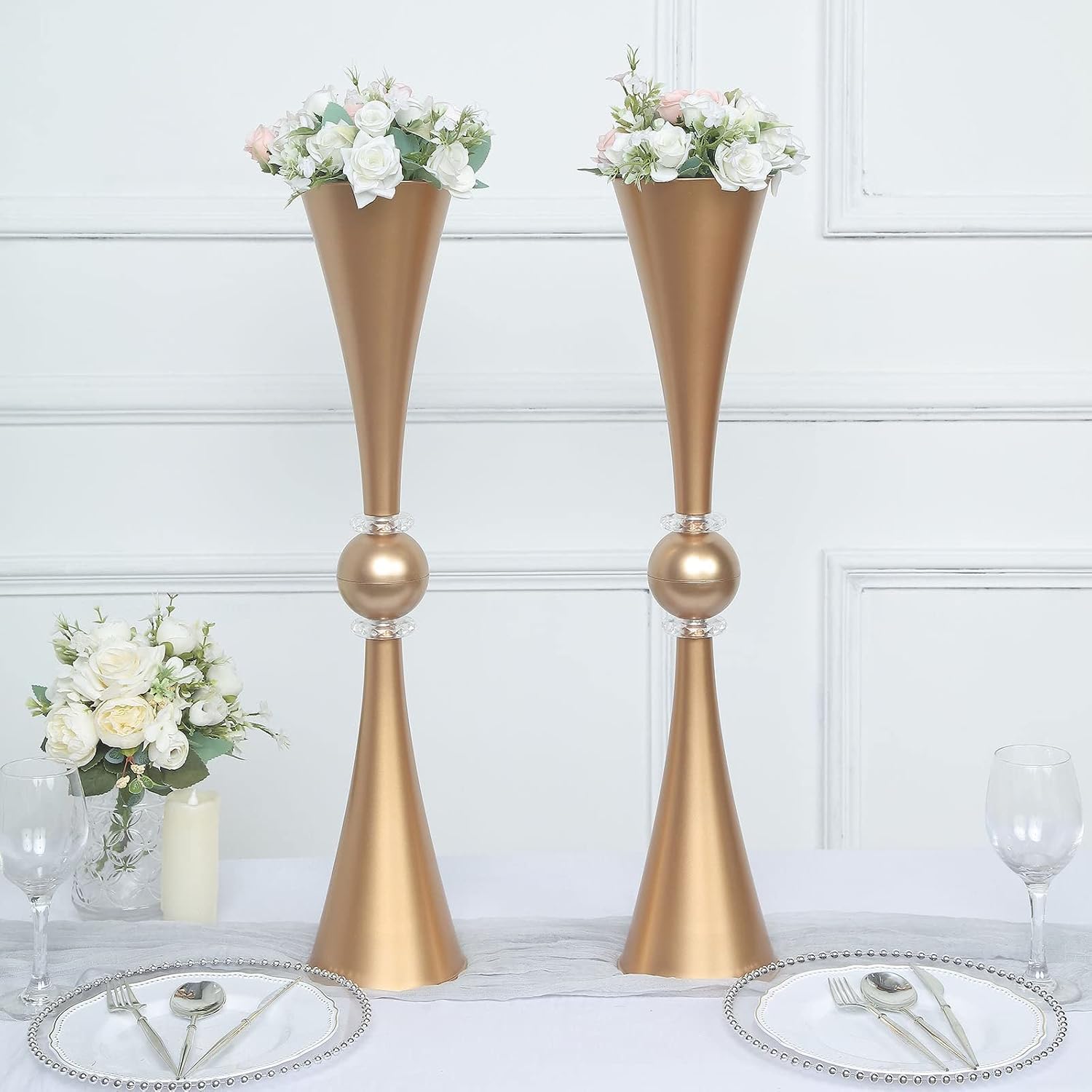 Amazon.com: Efavormart 2 Pack | 27" Gold Crystal Embellishment Trumpet ...