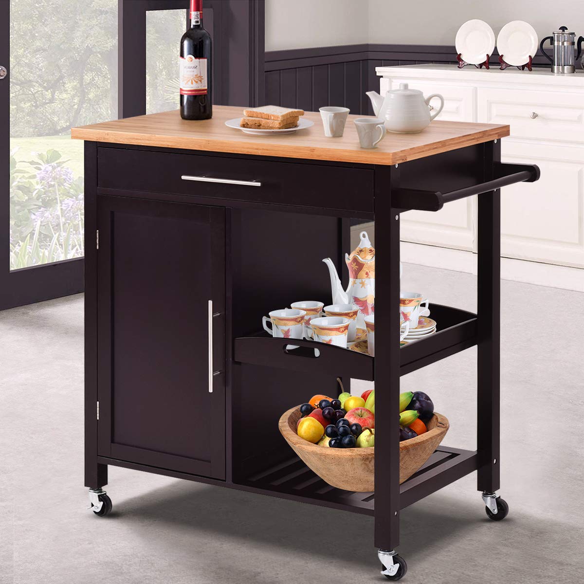 Giantex Kitchen Trolley Cart Wood Rolling Island Cart Home Restaurant ...