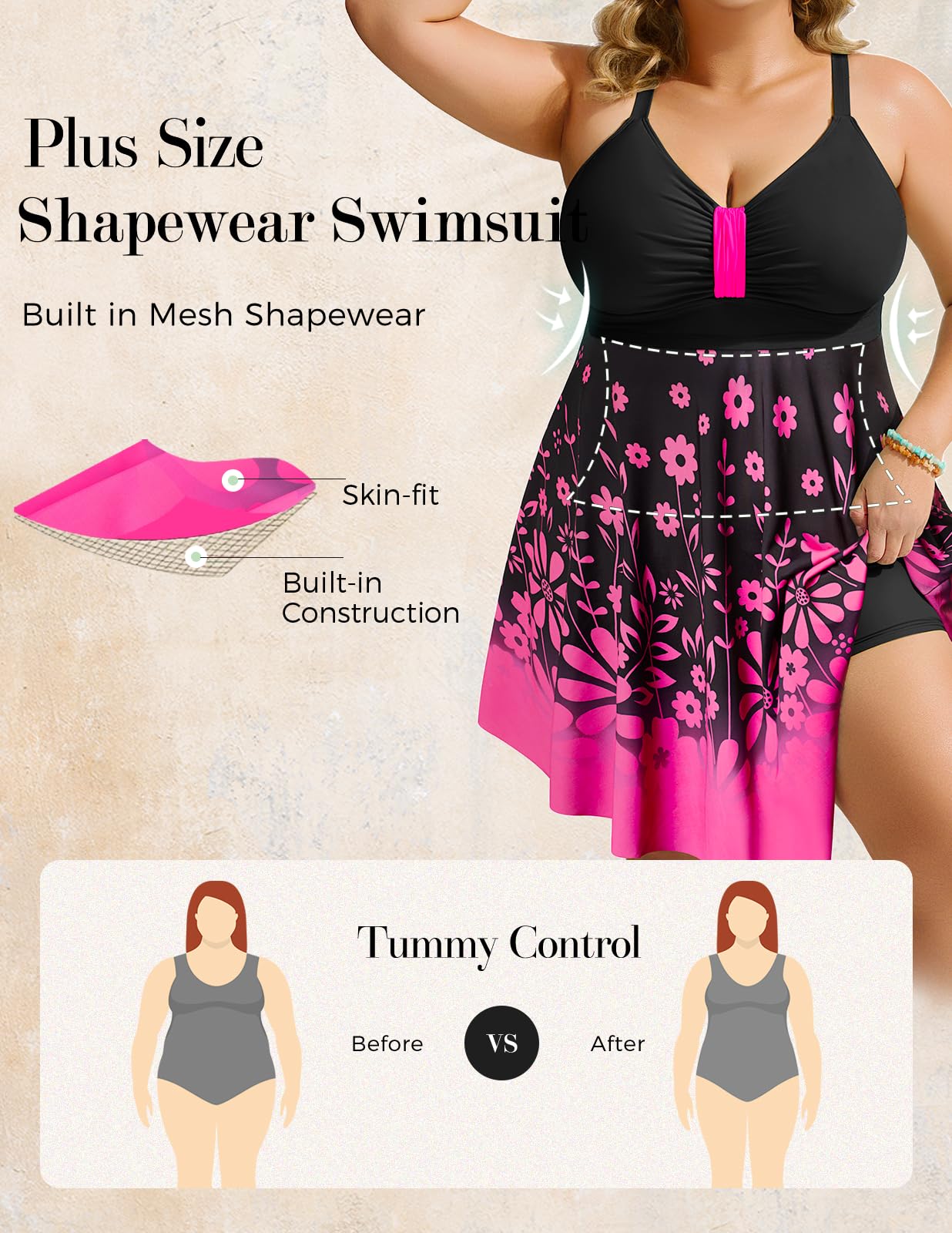 Snapklik.com : Plus Size One Piece Swimsuit For Women Ruched Front ...