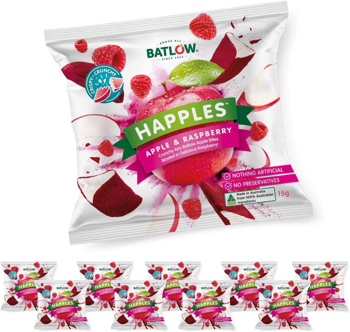 Batlow Happles Crispy Apple Slices - Freeze Dried & Coated In Raspberry ...