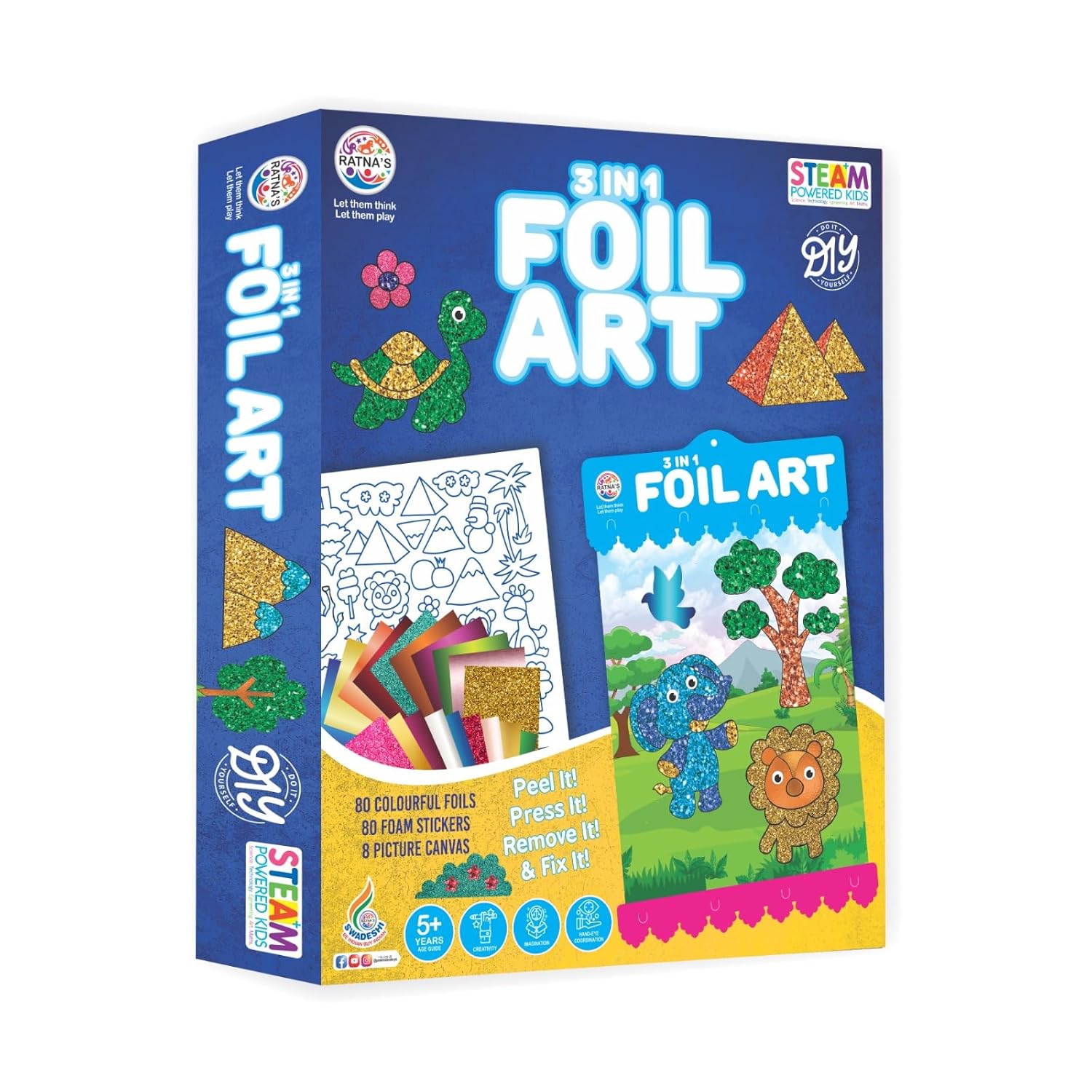 RATNA'S 3 in 1 Foil Art DIY Creative Activity Kit, STEAM Powered Art ...