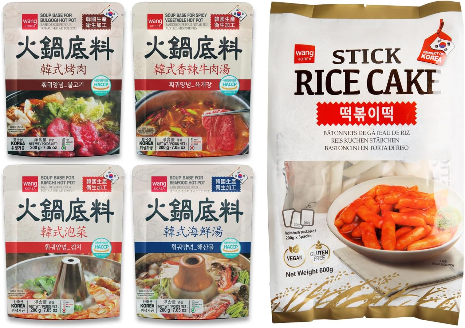 Amazon.com : Wang Hot Pot Kit - 4 Flavors Soup Base, Tteokbokki ...