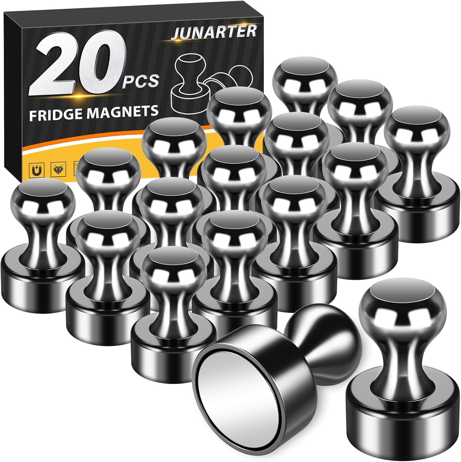 Amazon.com: Junarter 20 Pack Magnetic Push Pins, Black Strong Fridge ...