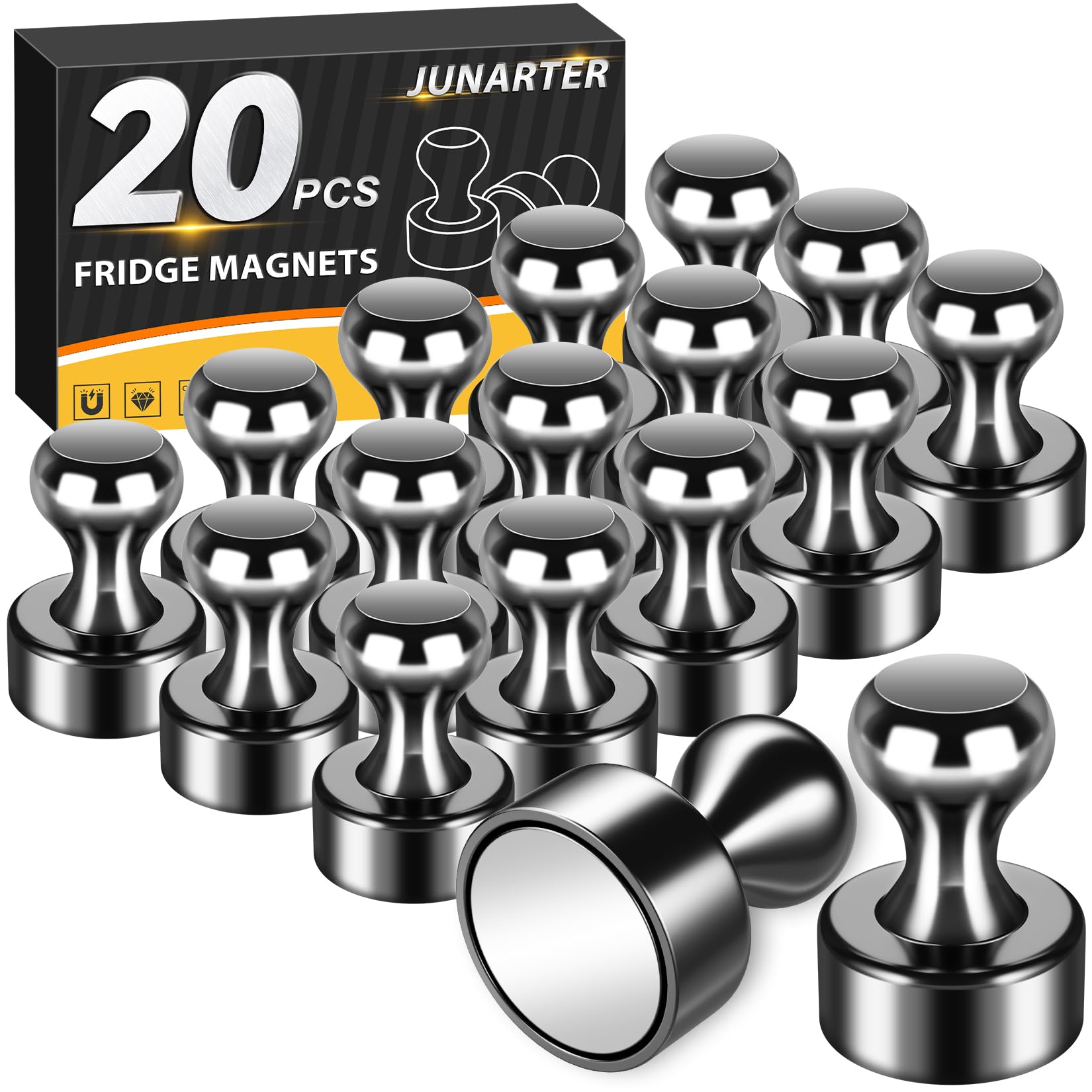 Snapklik.com : 20 Pack Magnetic Push Pins, Black Strong Fridge Magnets ...