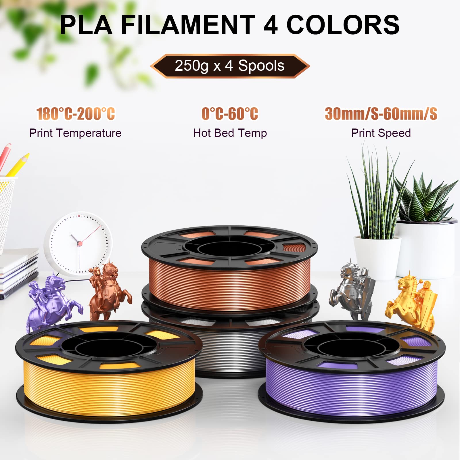 Snapklik.com : WEEFUN Silk PLA 3D Printer Filament Bundle 250g X 4 Spools