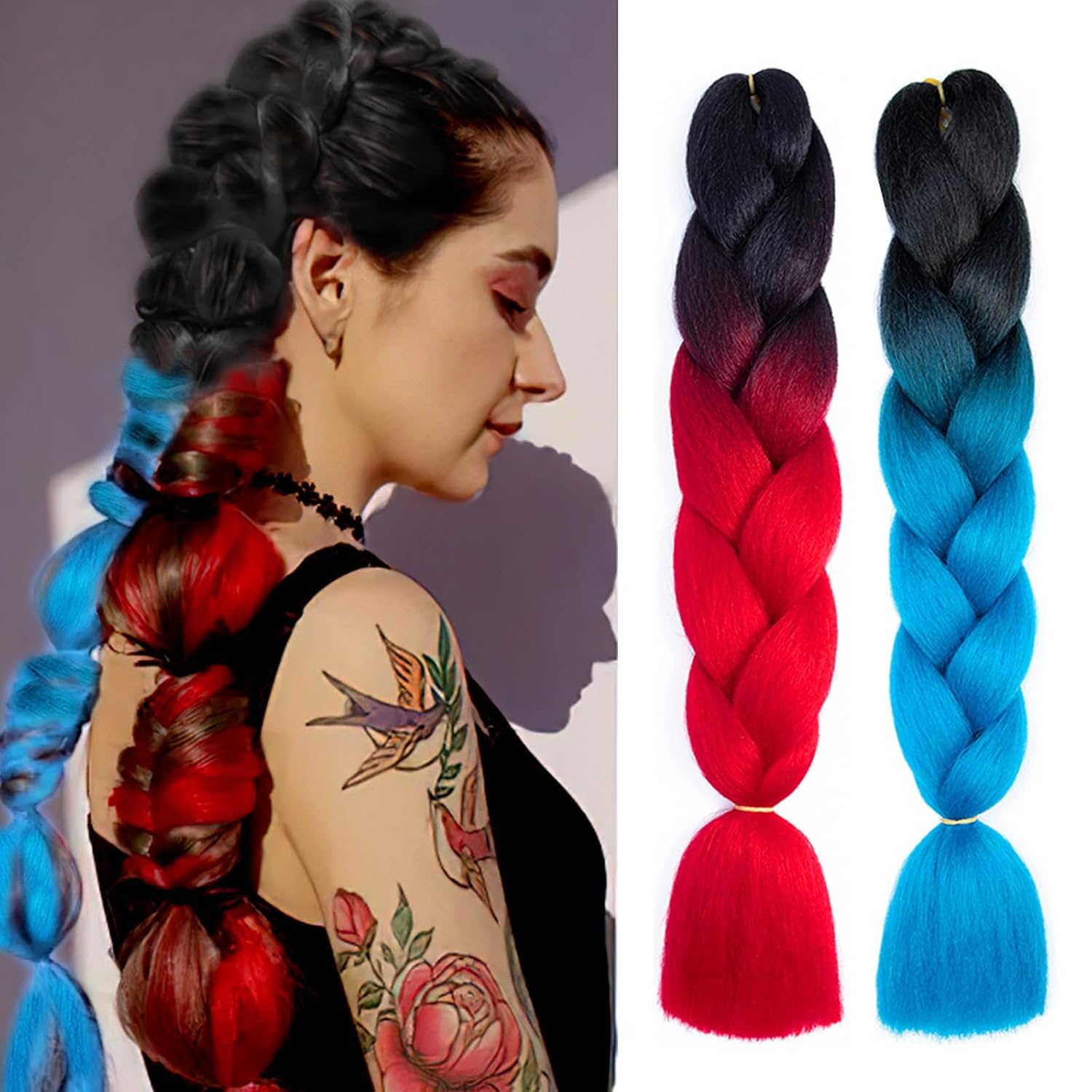 Amazon.com : Colored Braiding Hair Extensions for Women 24Inch Black ...