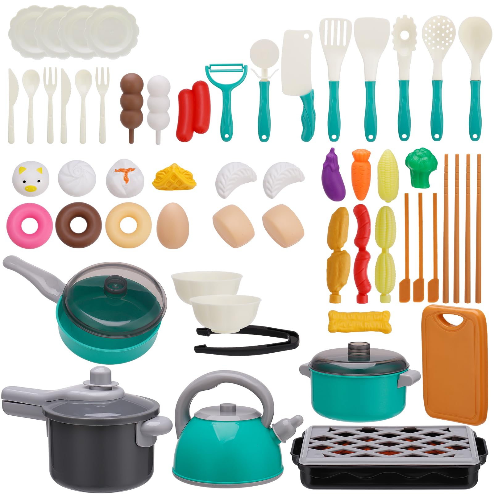 61 Pcs Kitchen Pretend Toy, Toddler Play Kitchen Accessories Set ...