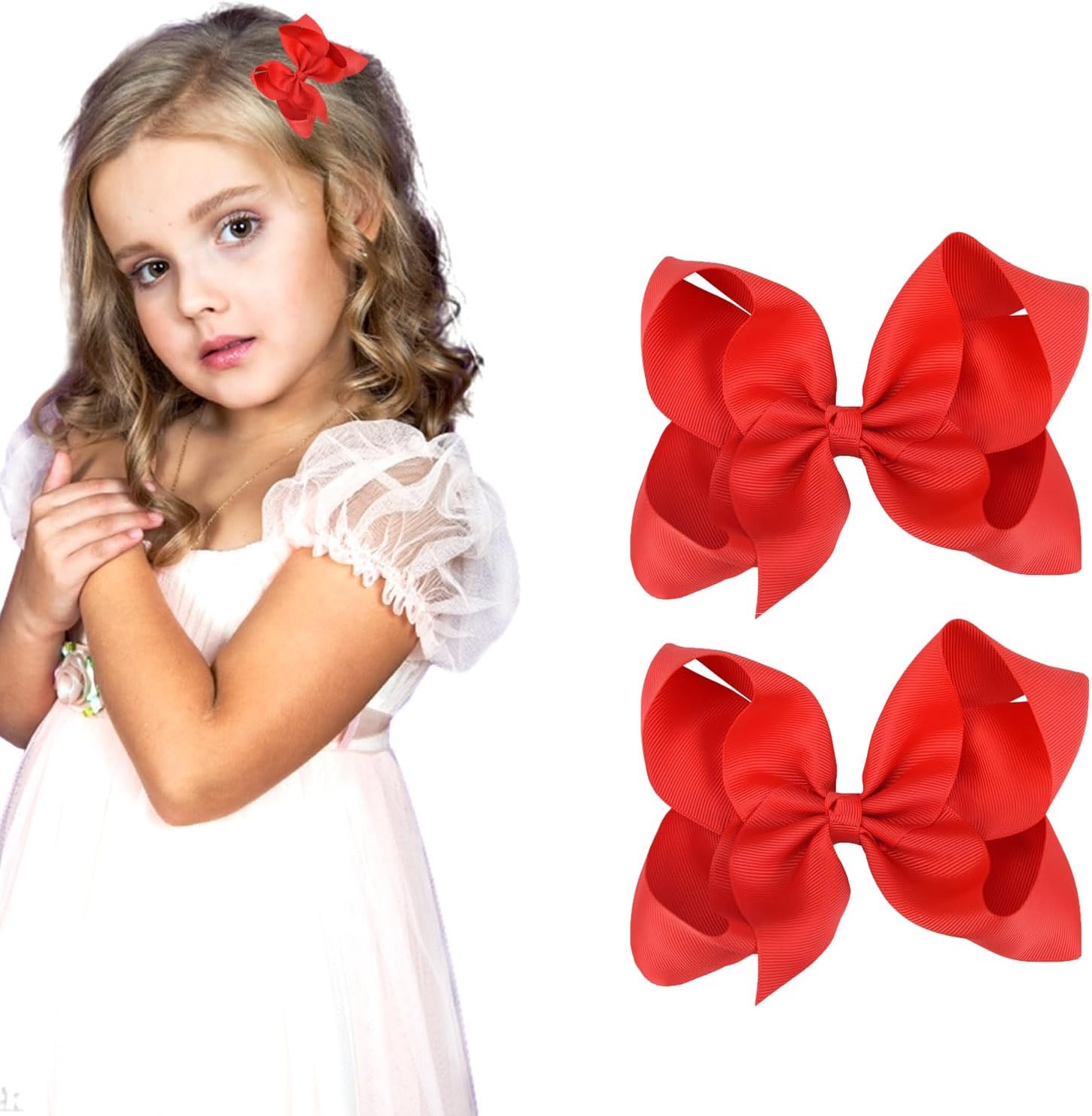 Amazon.com : 2PCS Velvet Hair Bows Red Hair Ribbon Clips 4" Big Fall ...