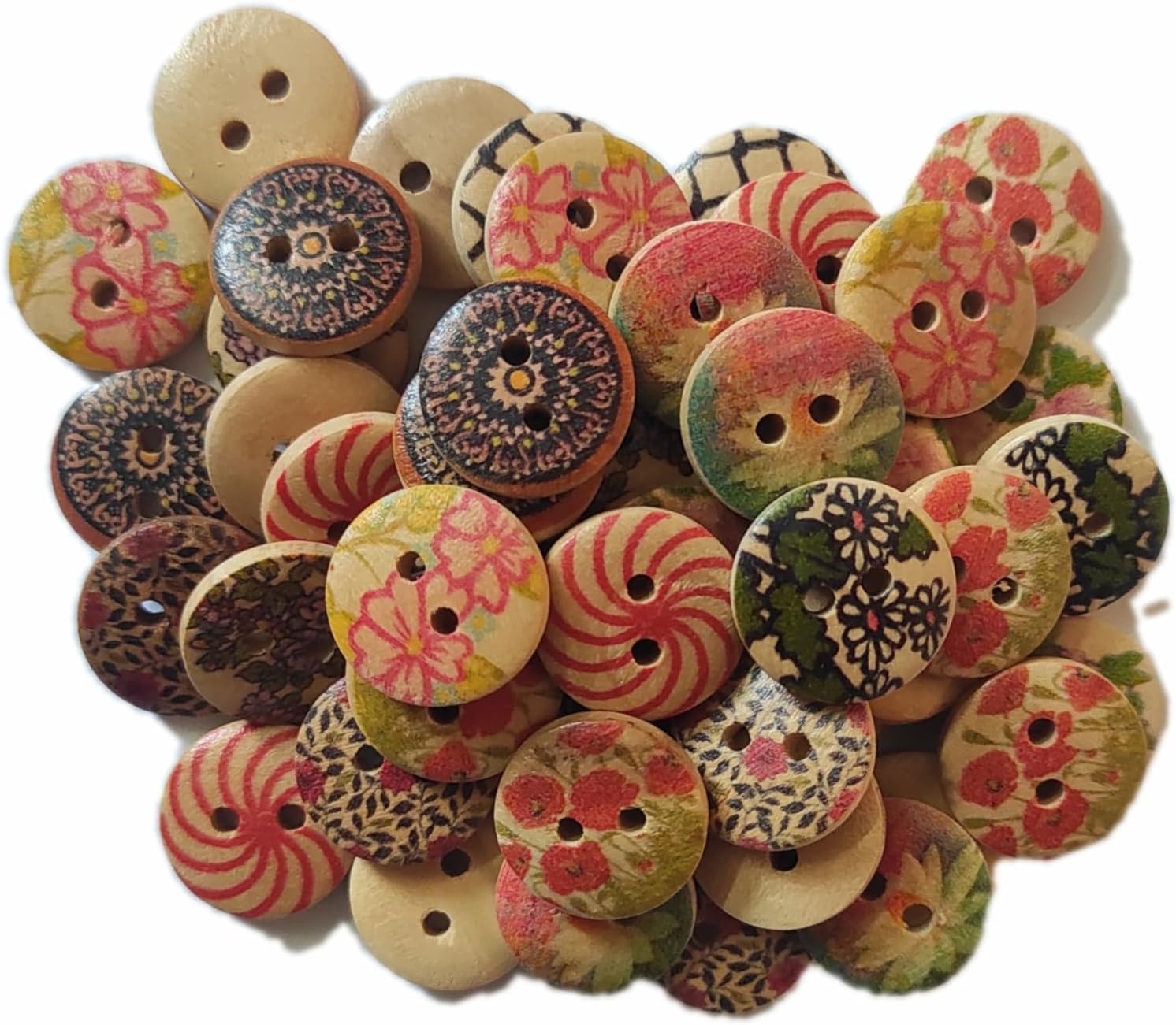 Mincerfit Mixed Color Wood Buttons, Bags Natural Round Shapes Retro ...