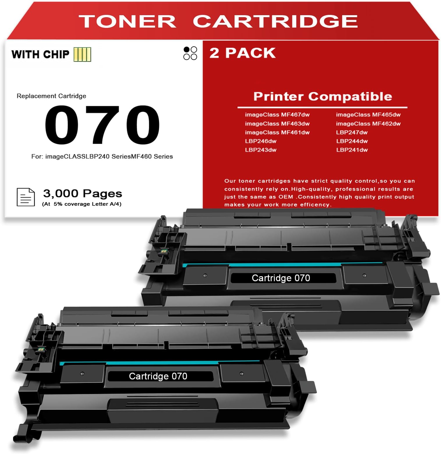 Amazon.com: 070 Black Toner Cartridge Compatible for Canon 070H crg070 ...