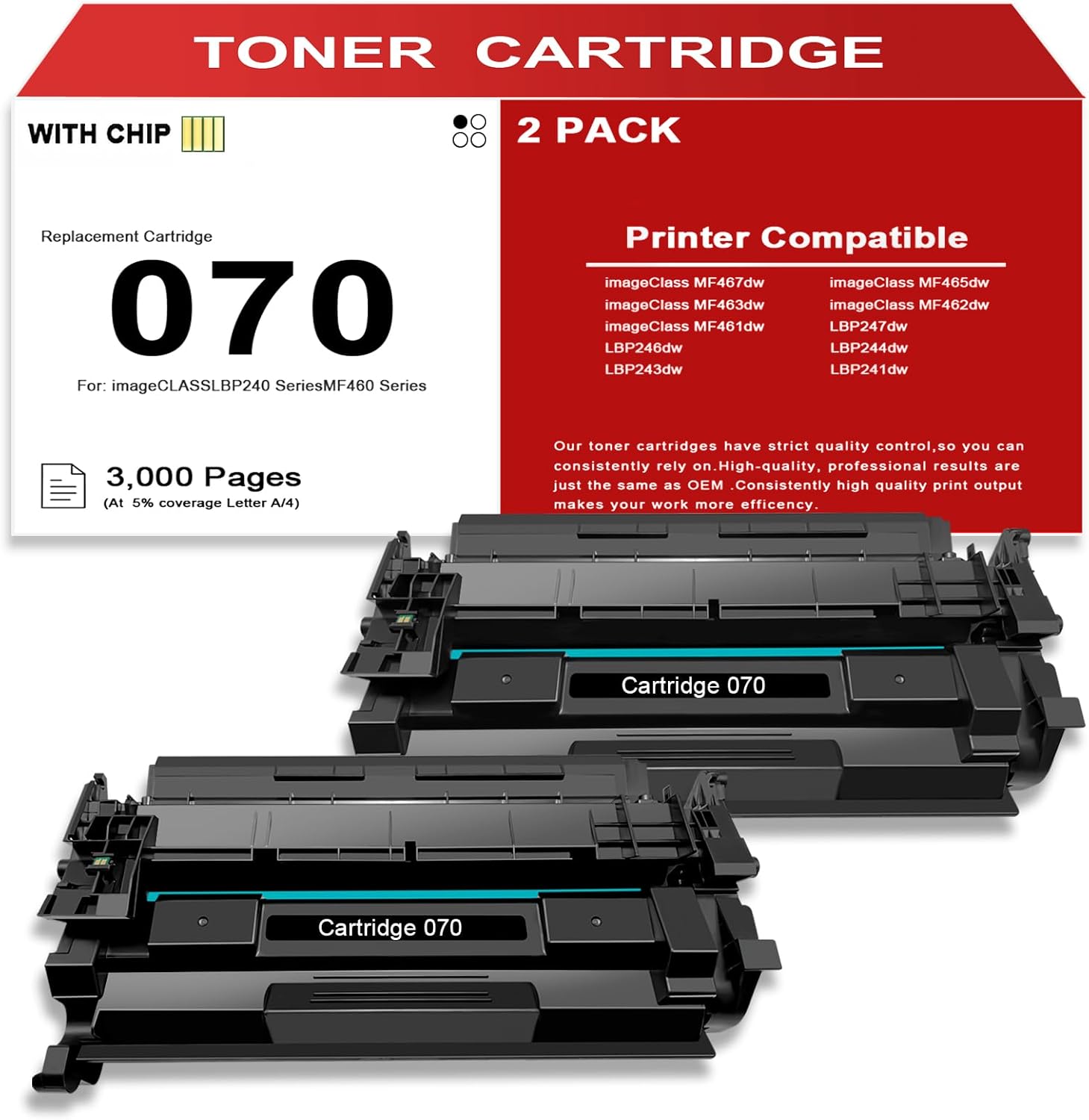 Amazon.com: 070 Black Toner Cartridge Compatible for Canon 070H crg070 ...