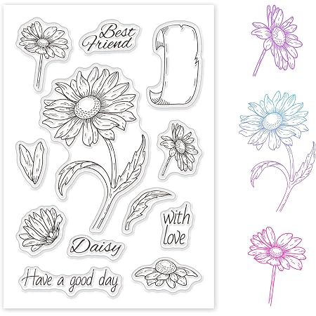 WooYangFun Joyful Home 1pc Daisy Flower Rubber Clear Stamp for Card ...