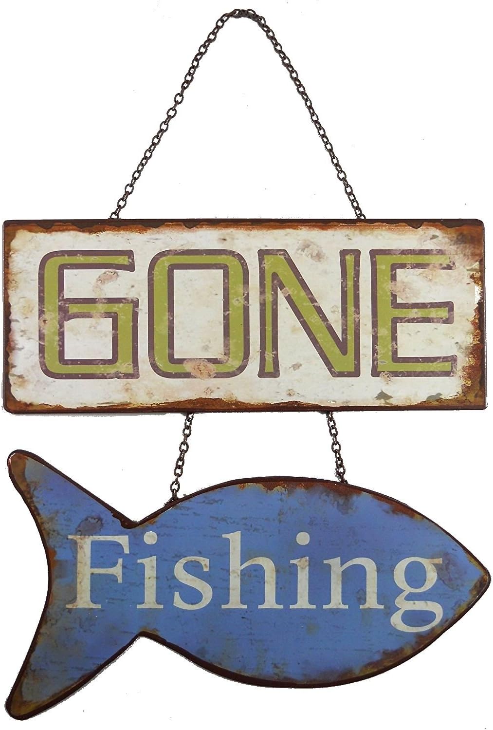 Amazon.com: SUPERDANT Gone Fishing Tin Sign Fish Hooks Bait Blue White ...