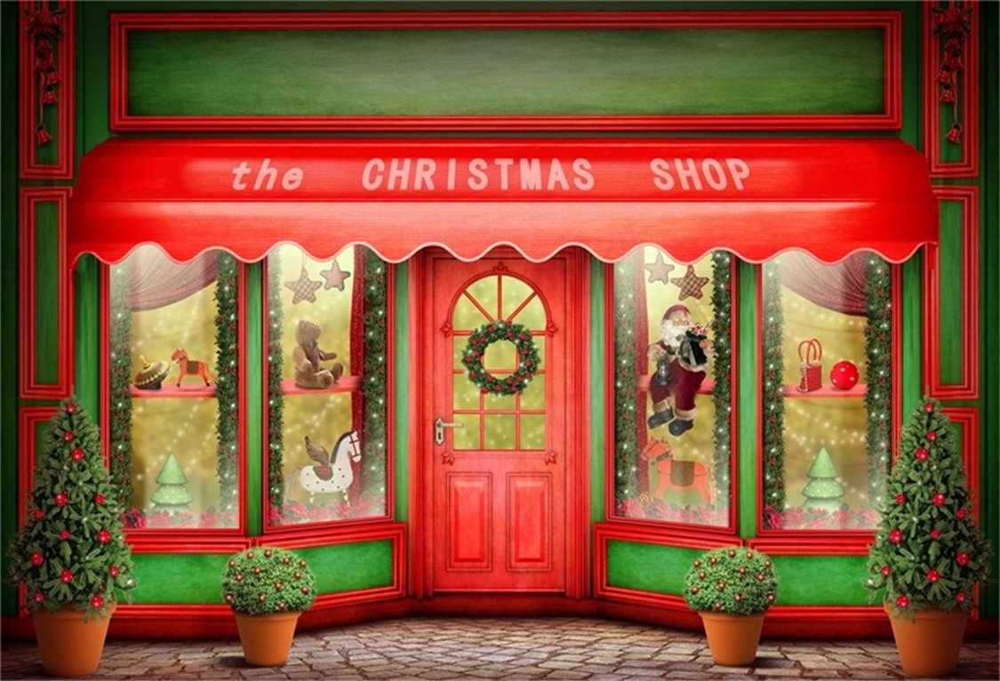 Amazon.com : AOFOTO 8x6ft Front Door of Christmas Shop Photography ...
