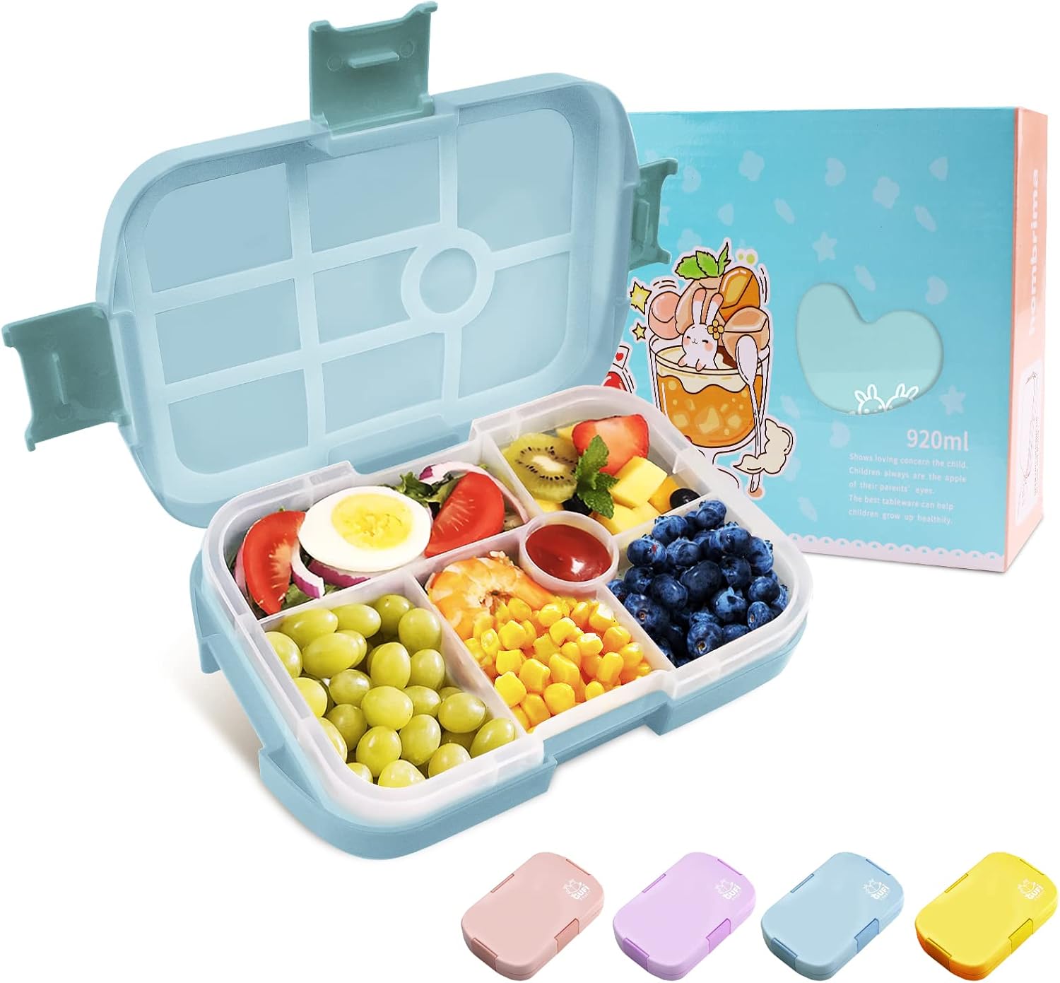 Homtibrm Bento Lunch Box, 920ML Kids Lunch Box with 6 Compartments ...