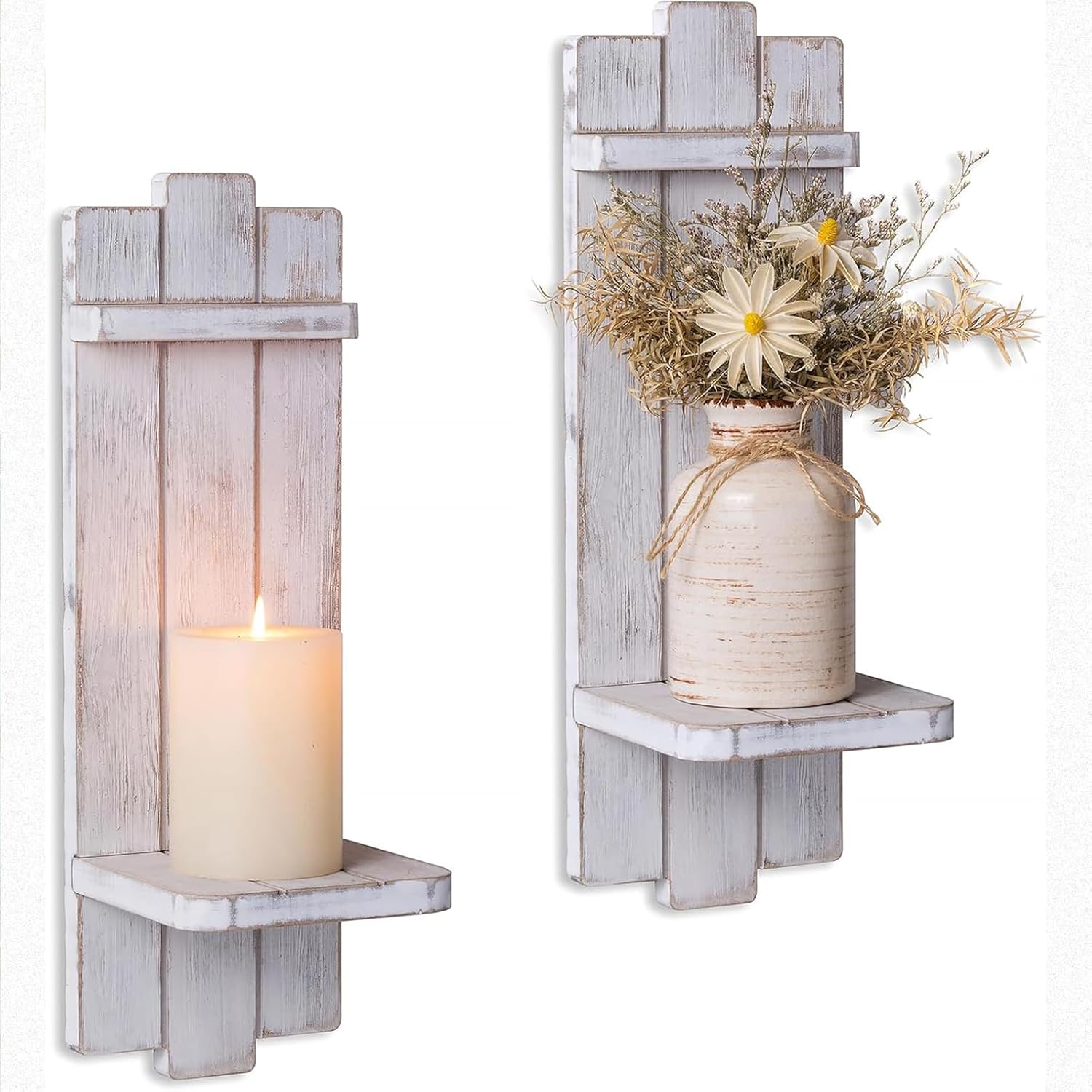 Amazon.com: Farmhouse Candle Sconces Wall Decor: Set of Two Rustic Wood ...