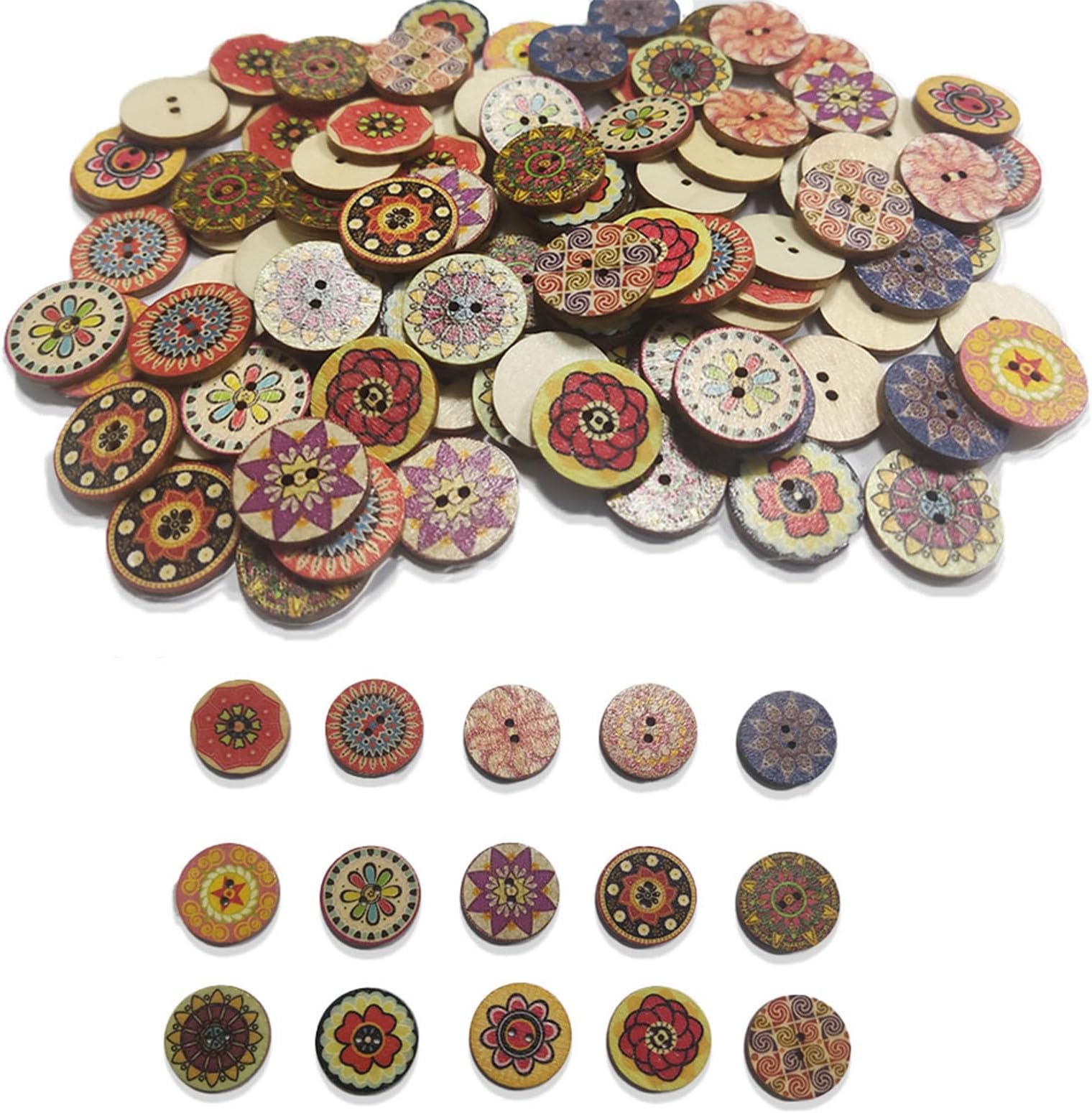 100PCS Wooden Buttons for Crafting, Assorted Vintage Round Knitting ...