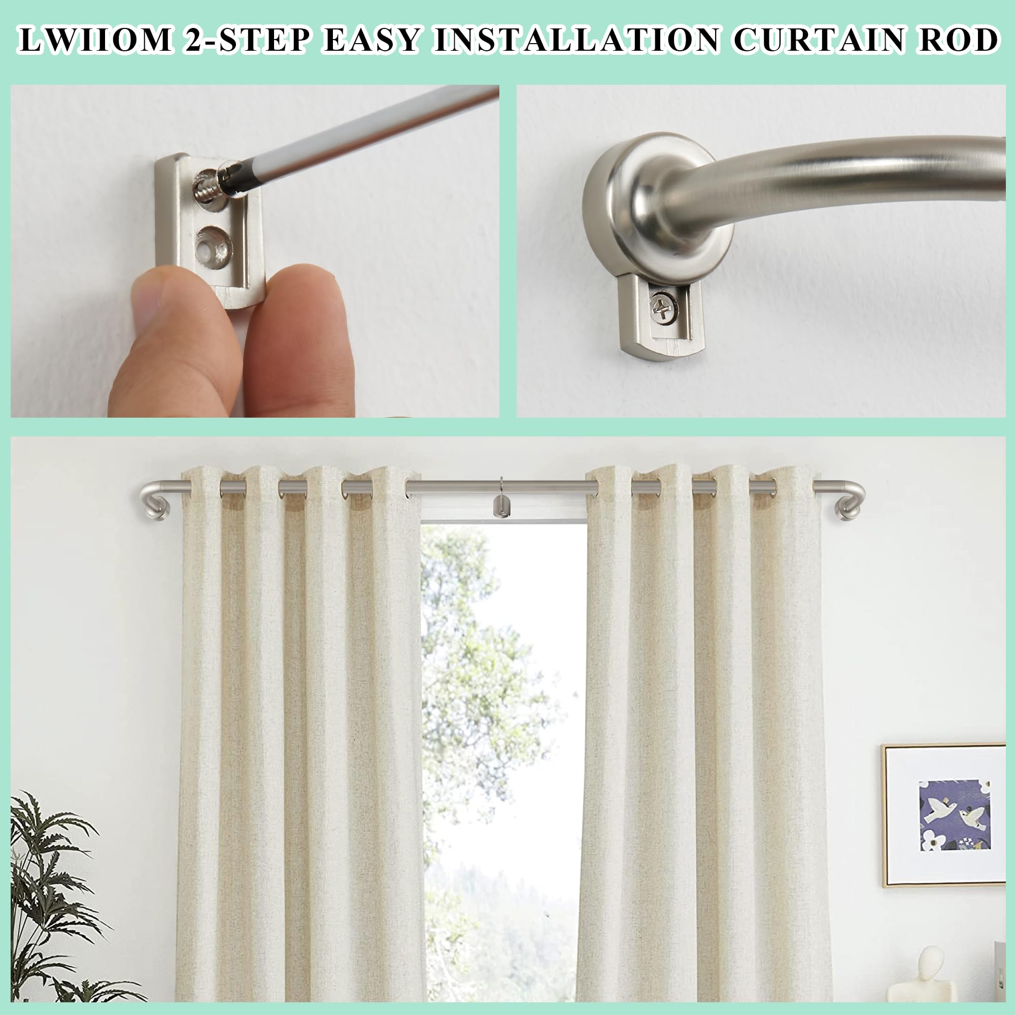 Snapklik.com : Lwiiom Brushed Nickel Curtain Rod For Windows 28-120 ...