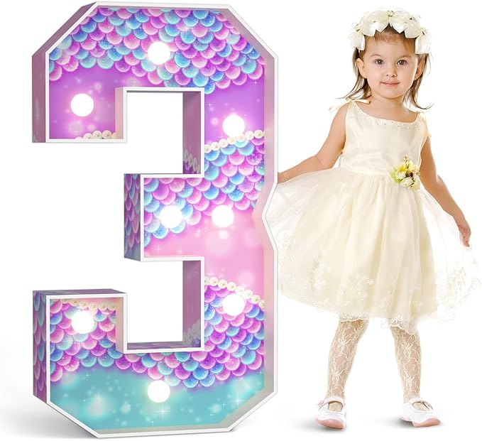 Amazon.com: imprsv Marquee Numbers Mermaid Birthday Decorations: 3ft ...