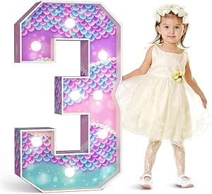 Amazon.com: imprsv Marquee Numbers Mermaid Birthday Decorations: 3ft ...