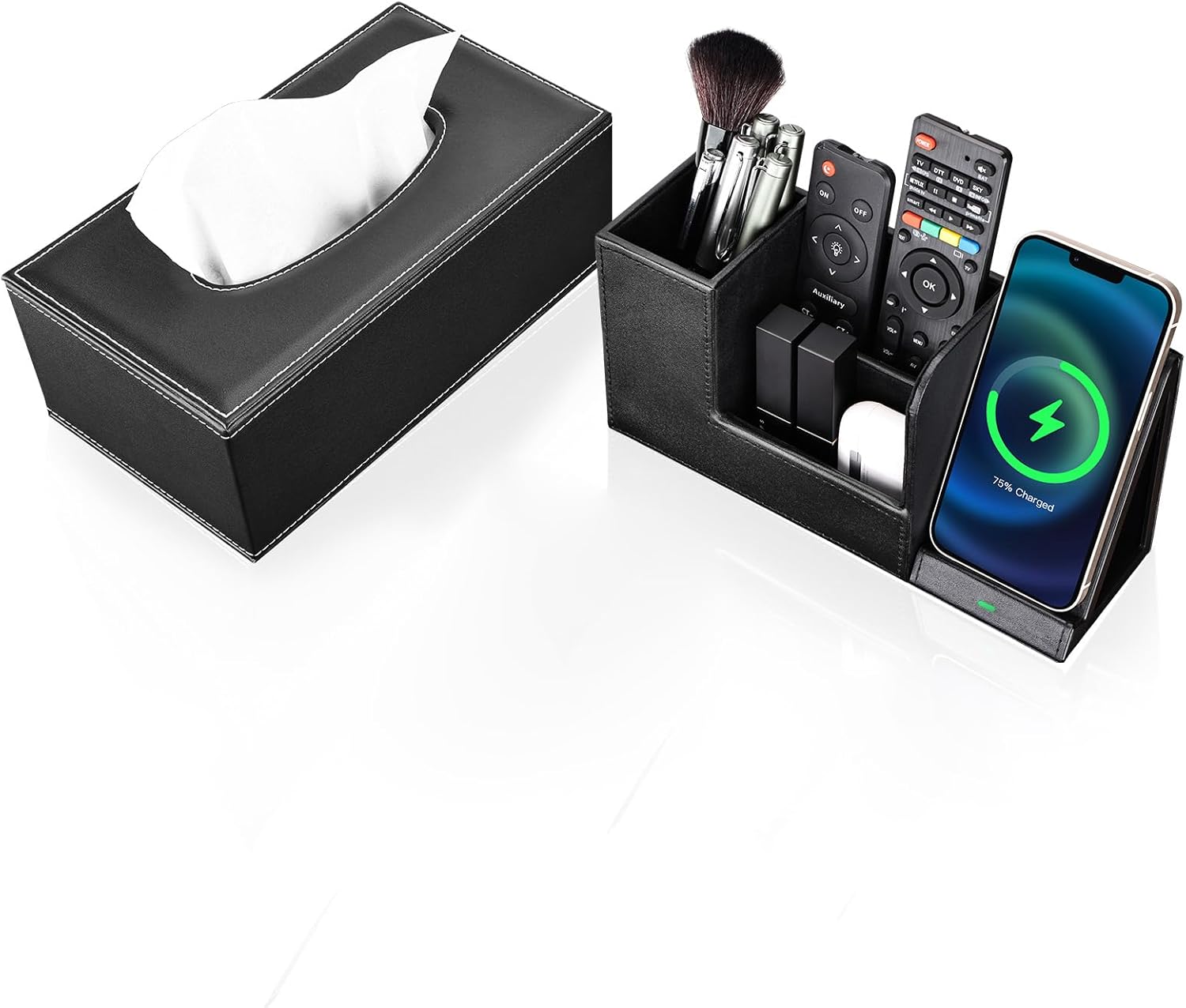 Amazon.com: KINGFOM PU Leather Desk Organizer with Wireless Charging ...