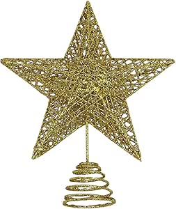 Amazon.com: Golden Metal Christmas Tree Topper Glittered Xmas Treetop ...