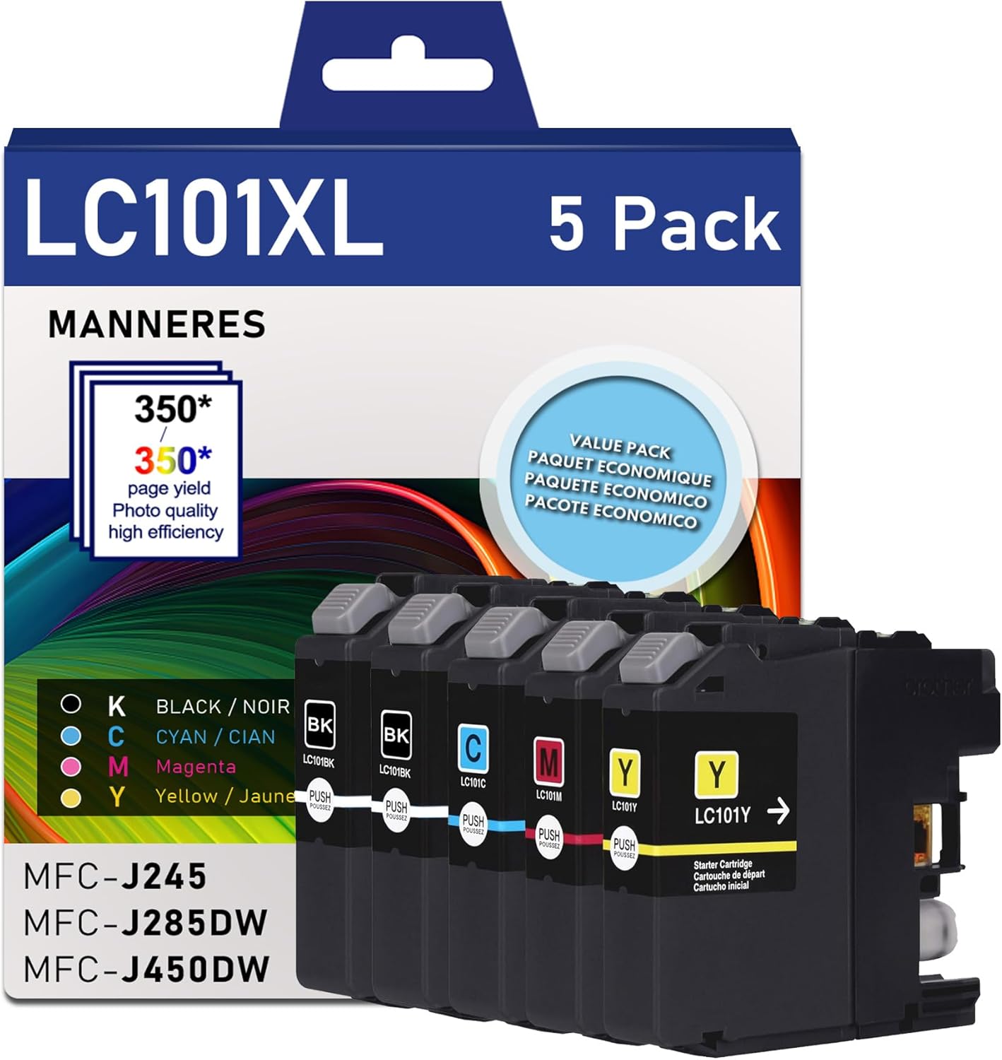 Amazon.com: LC101XL High Yield Ink Cartridges (5-Pack, 2BK/1C/1M/1Y) LC101XL LC101BK Ink ...