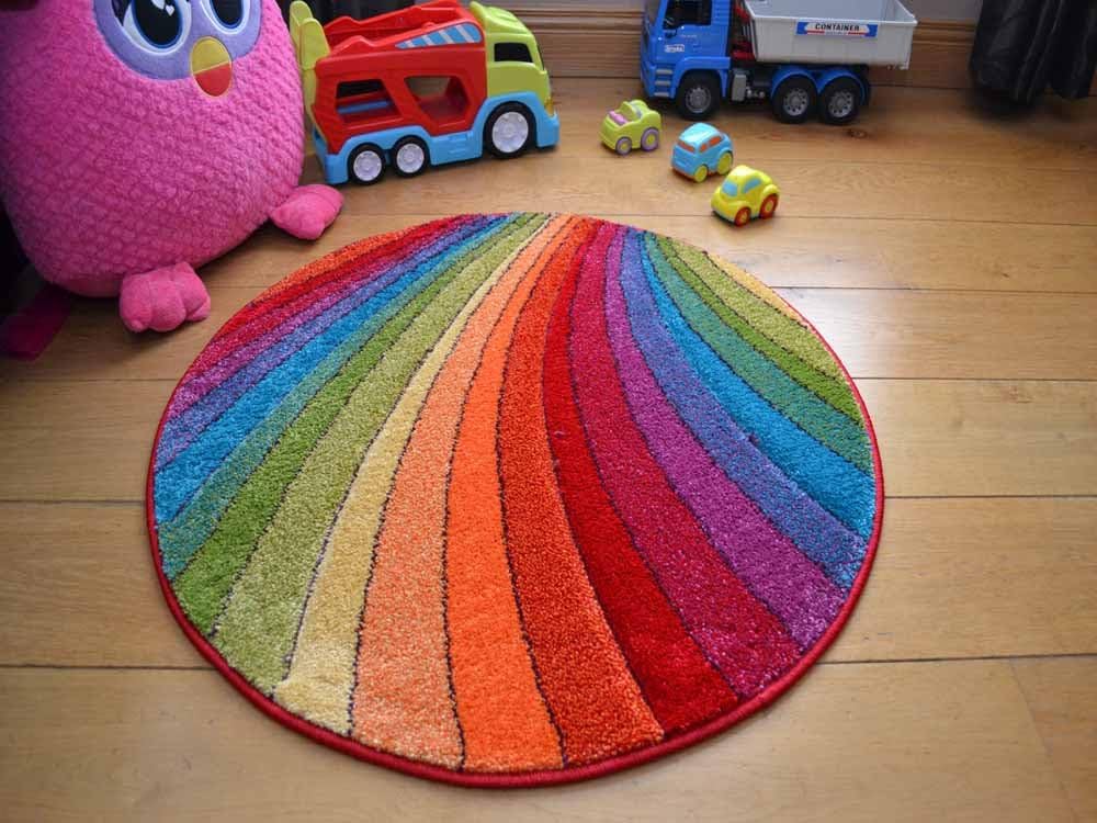 Splash Multicolour Rainbow Circle Thick Childrens Colourful Rug. Size ...