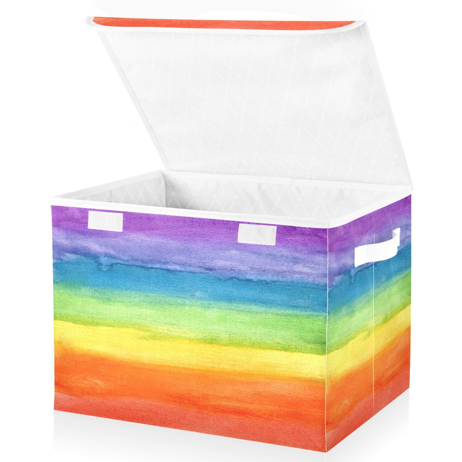 Amazon.com: Large Collapsible Storage Bins with Lids, Colorful Stripe ...