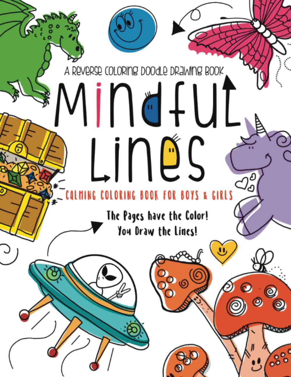 Reverse Coloring Book For Kids - Mindful Lines - Doodle Coloring Book ...