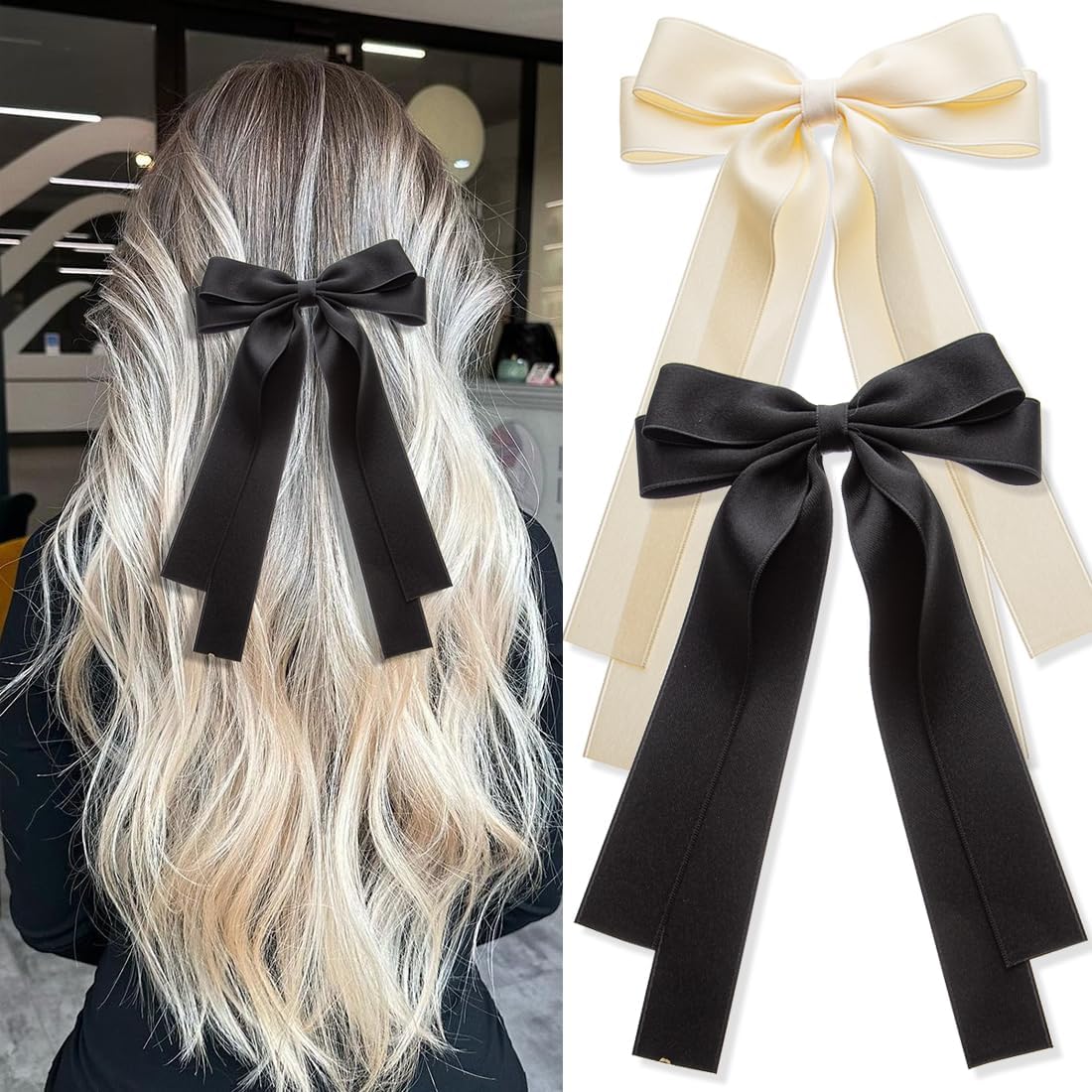 Amazon.com : Black velvet bow hair clip, long tail hair clip,Black Bow ...