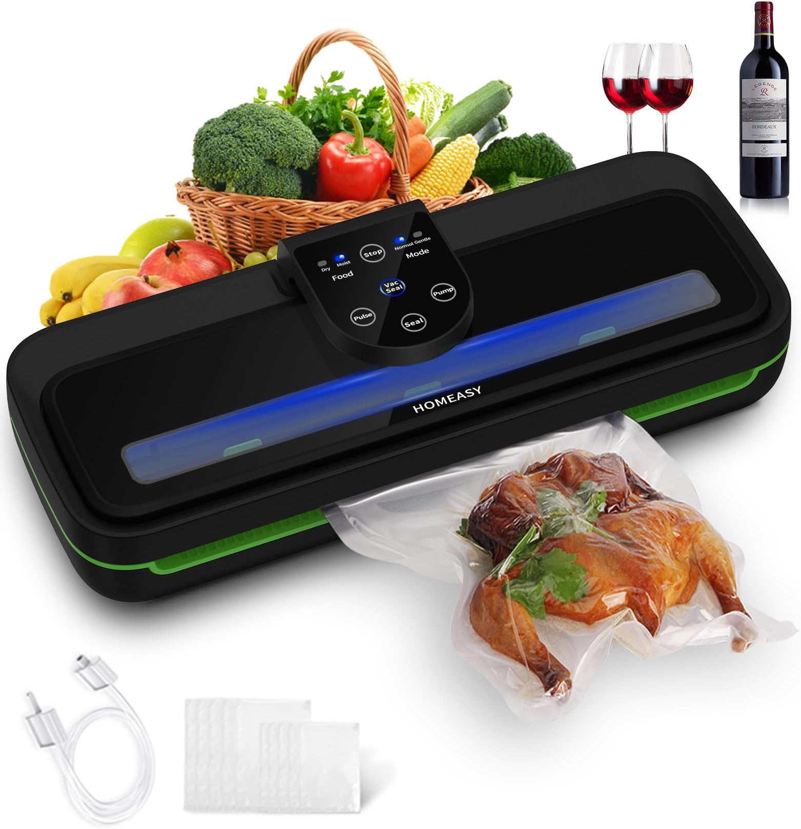 HOMEKANE Vacuum Sealer Machine Strong Suction 5 Modes for Dry & Moist ...
