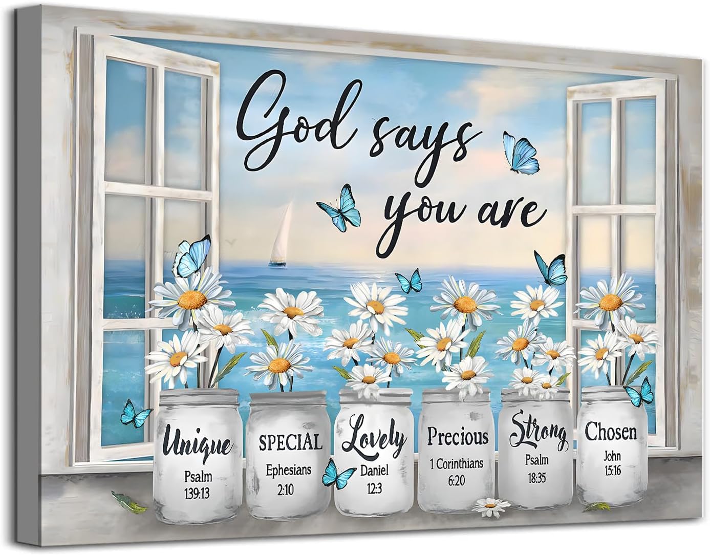 Amazon.com: God Says You Are Wall Art Canvas Flowers In A Vase Blue ...