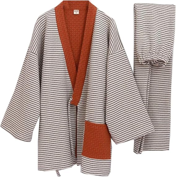 thefancypumpkin Men's Japanese Style Robes Loose Thicker Warm Winter Kimono Pajamas Suit-A Wine ...