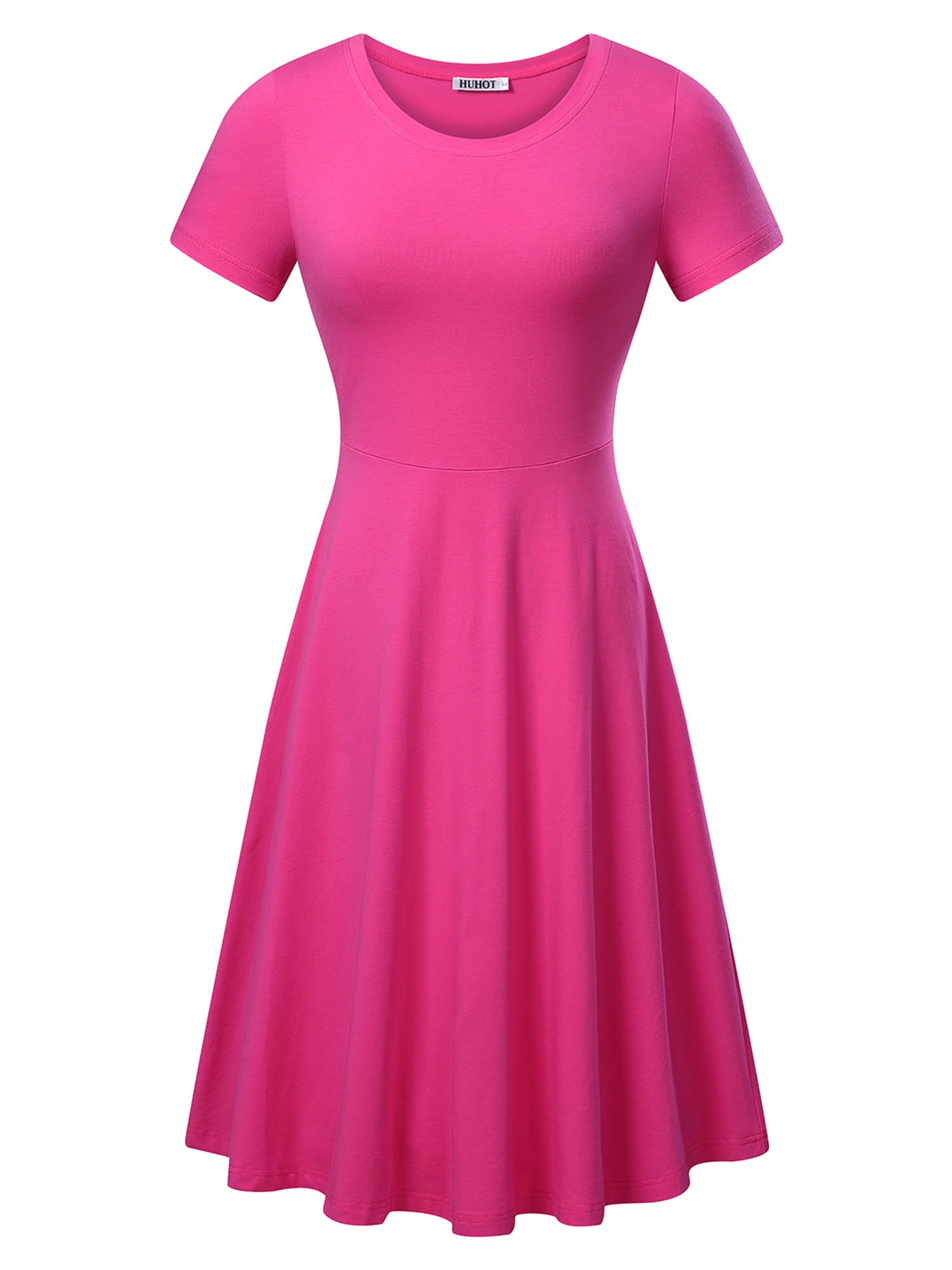 Buy huhot women short sleeve round neck summer casual flared midi dress ...