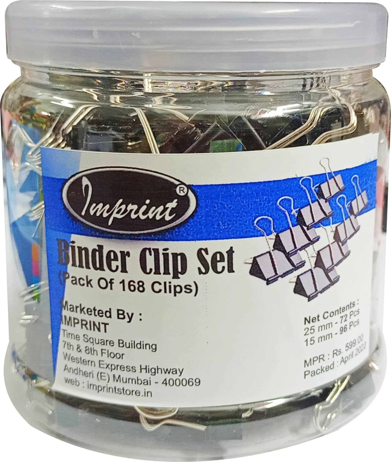 IMPRINT Binder Clips | Set of 2 Sizes 96 Pieces of 15 mm and 72 Pieces ...