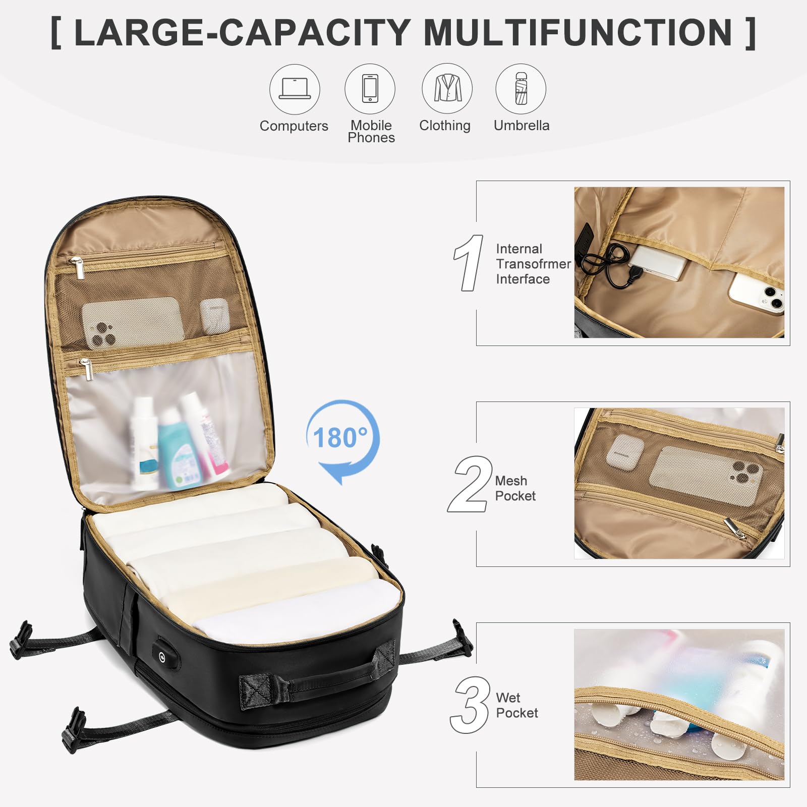 coowoz Large Travel Backpack Carry on Flight Approved Personal Item ...