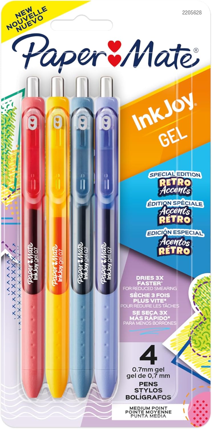 Paper Mate InkJoy - Bolígrafos de gel, colores retro, punta mediana (0 ...